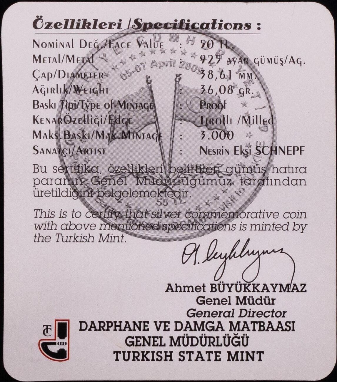 TURKEY, KM# 1245, Silver, 50 Lira, 2009, Proof, President Barak Obama ...