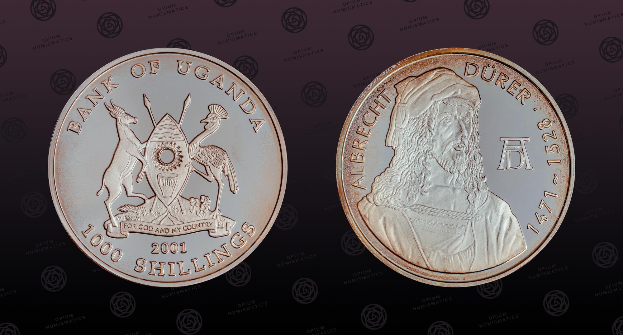 UGANDA, Unlisted, Silver, 1000 Shillings, 2001, Proof, Albreht Durer ...