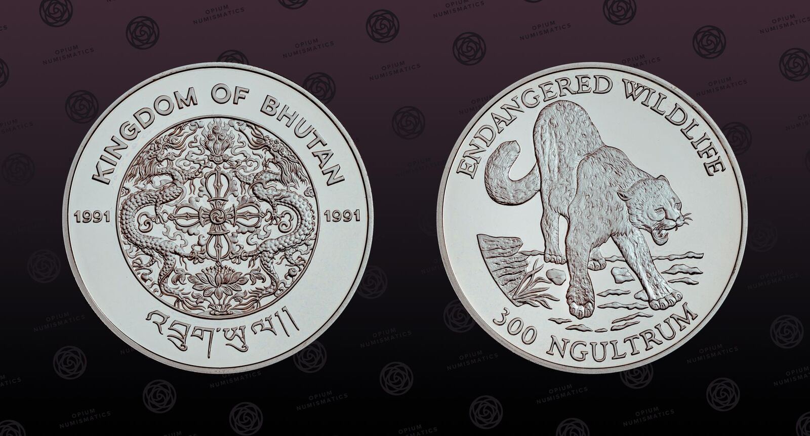 BHUTAN, KM# 65, Silver, 300 Ngultrums, 1991, Proof, Endangered Wildlife ...
