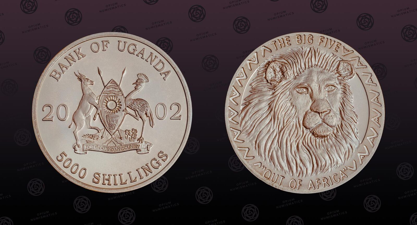 UGANDA, KM# 88, Silver, 5000 Shillings, 2002, Proof, The Big Five ...