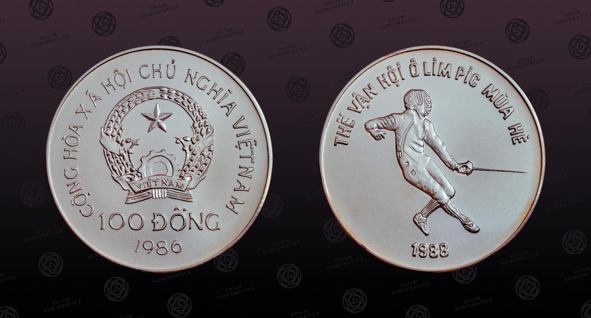 VIETNAM, KM# 24, Silver, 100 Dong, 1986, Mint Strike, Seoul Olympics ...