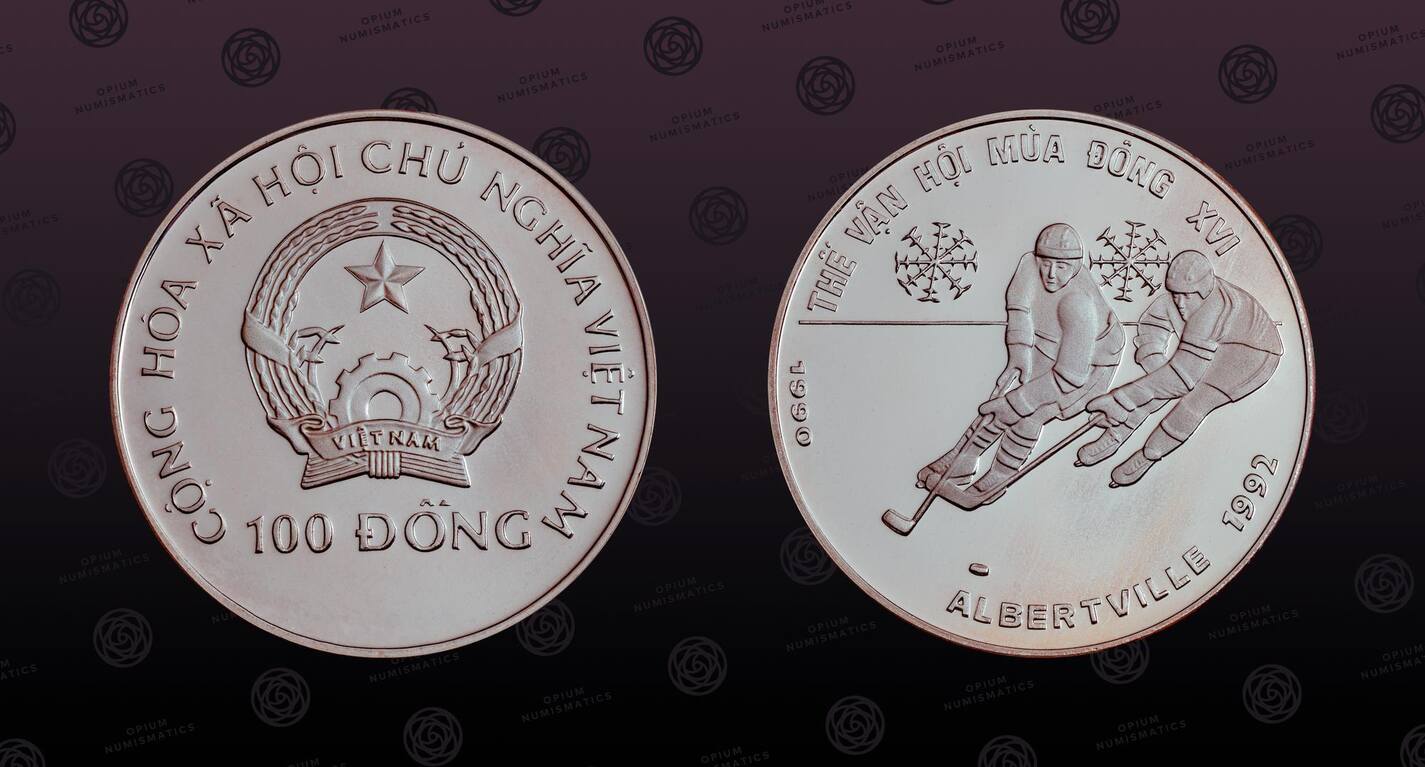 VIETNAM, KM# 32, Silver, 100 Dong, 1990, Proof, Olympics Alberville ...