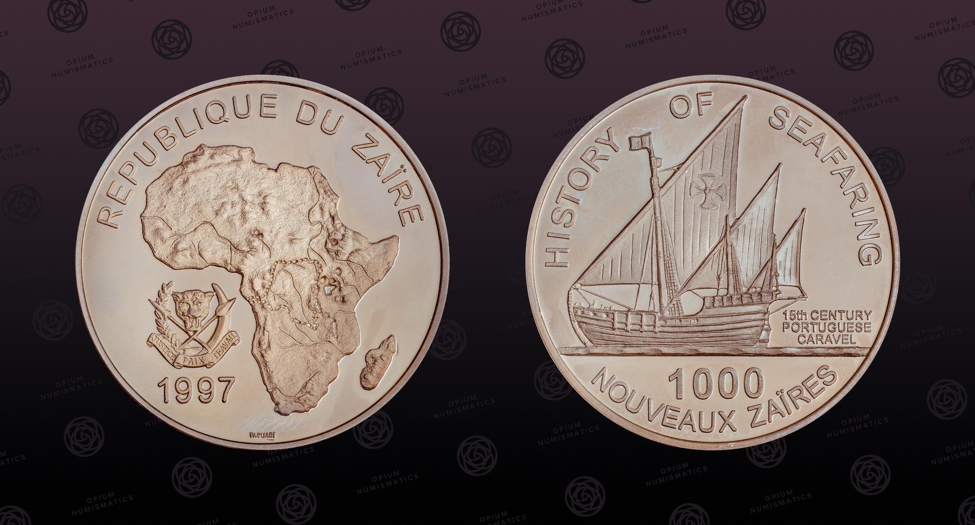 ZAIRE, KM# 24, Silver, 1000 Nouveaux Zaires, 1997, Proof, History of ...