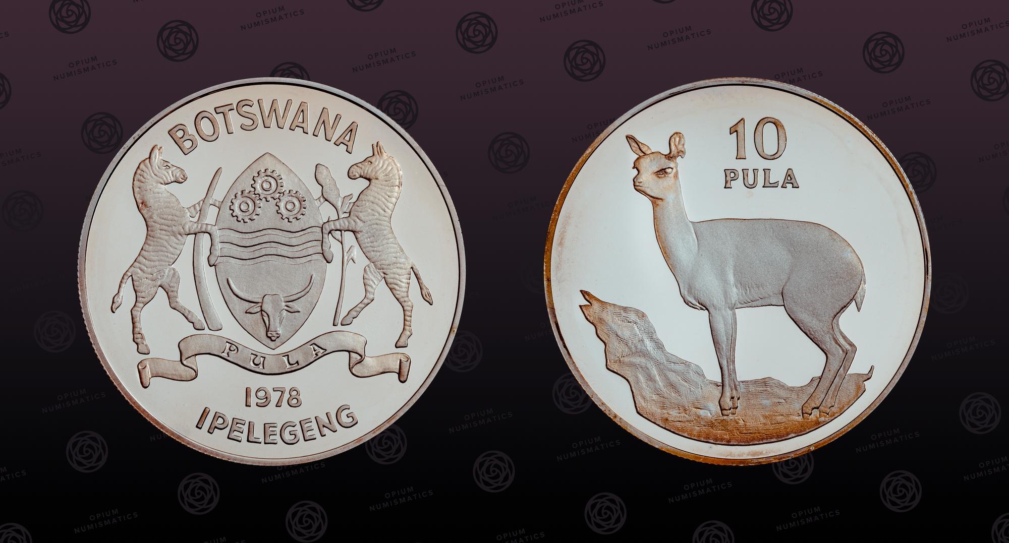 BOTSWANA, KM# 12a, Silver, 10 Pula, 1978, Proof, Wildlife ...