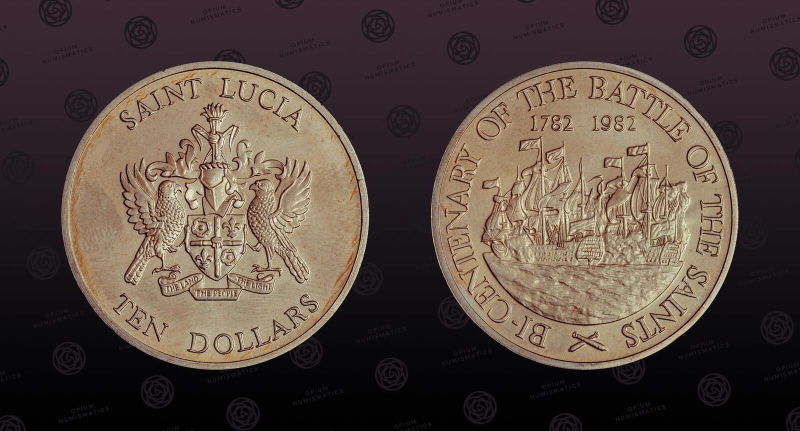 SAINT LUCIA, KM# 12, Copper-Nickel, 10 Dollars, 1982, Mint Strike ...