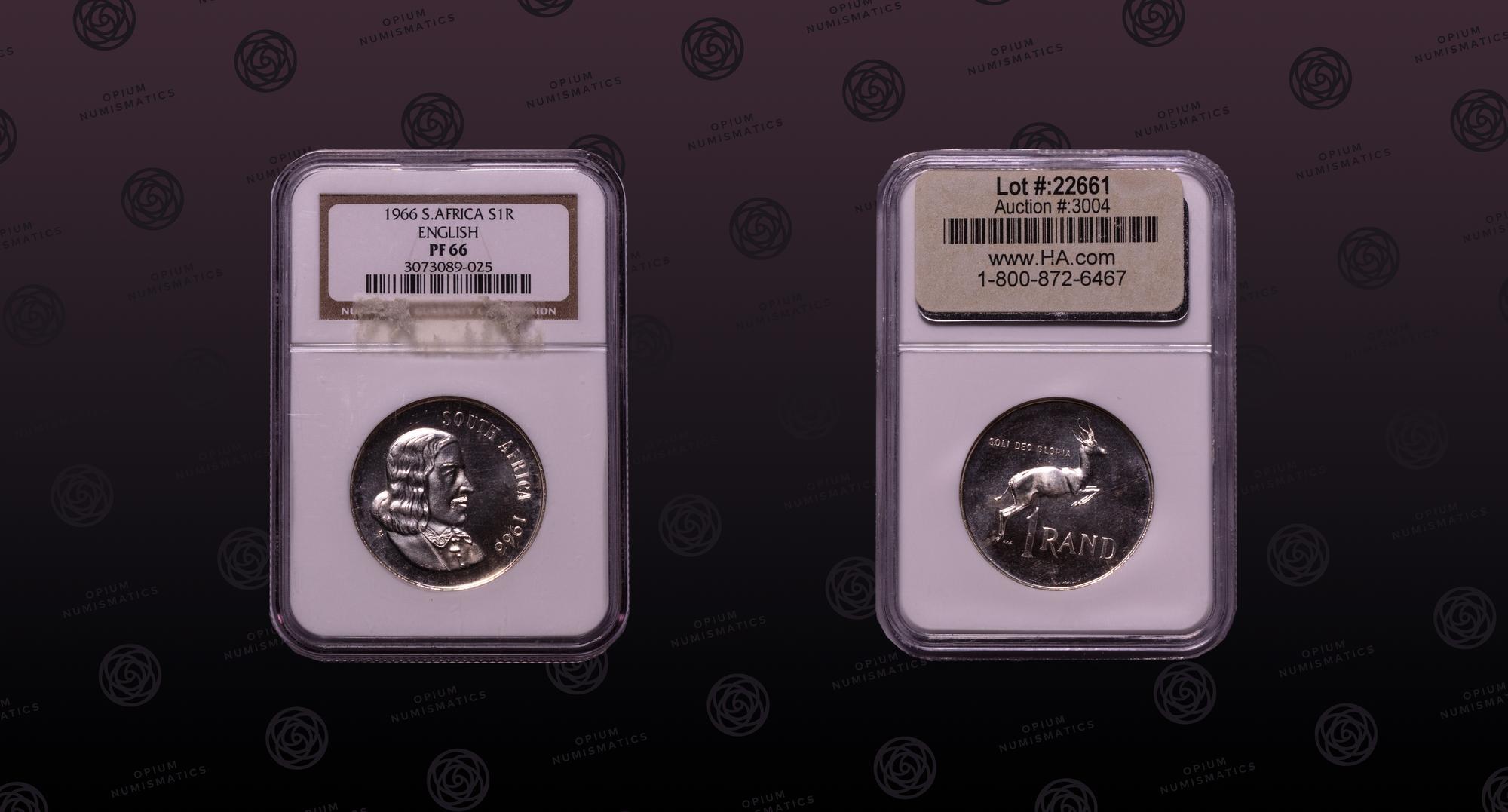 SOUTH AFRICA, KM# 71.1, Silver, 1 Rand, 1966, Proof, Jan van Riebeeck ...