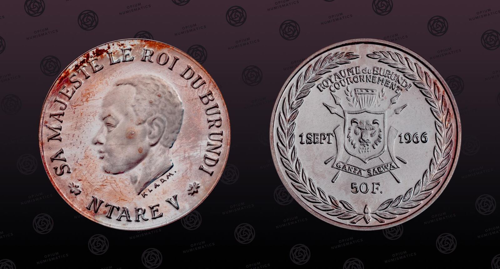 BURUNDI, X# M8, Billon, 50 Francs, 1966, Prooflike, King Ntare V - bust ...