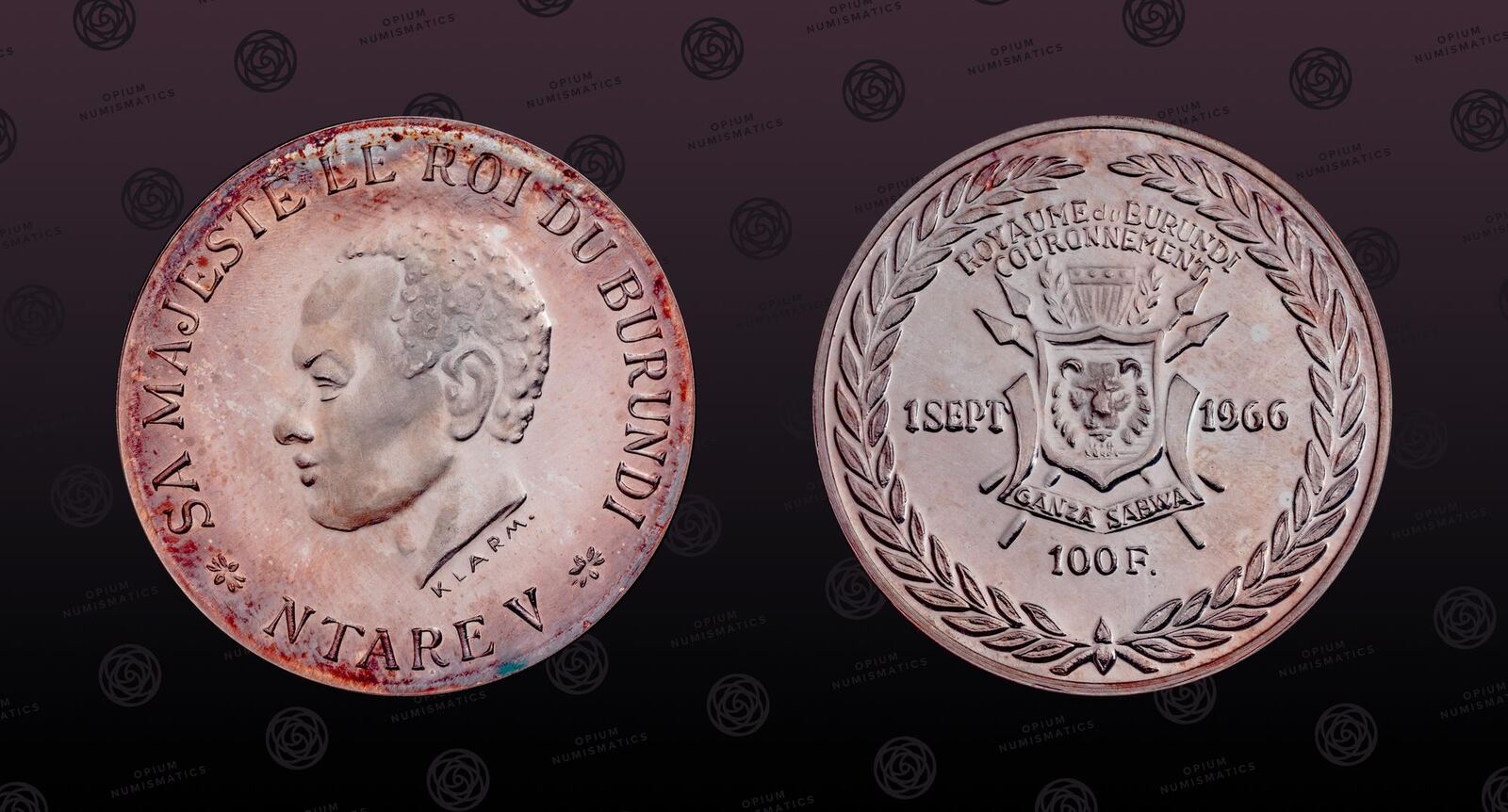 BURUNDI, X# M9, Billon, 100 Francs, 1966, Prooflike, King Ntare V ...