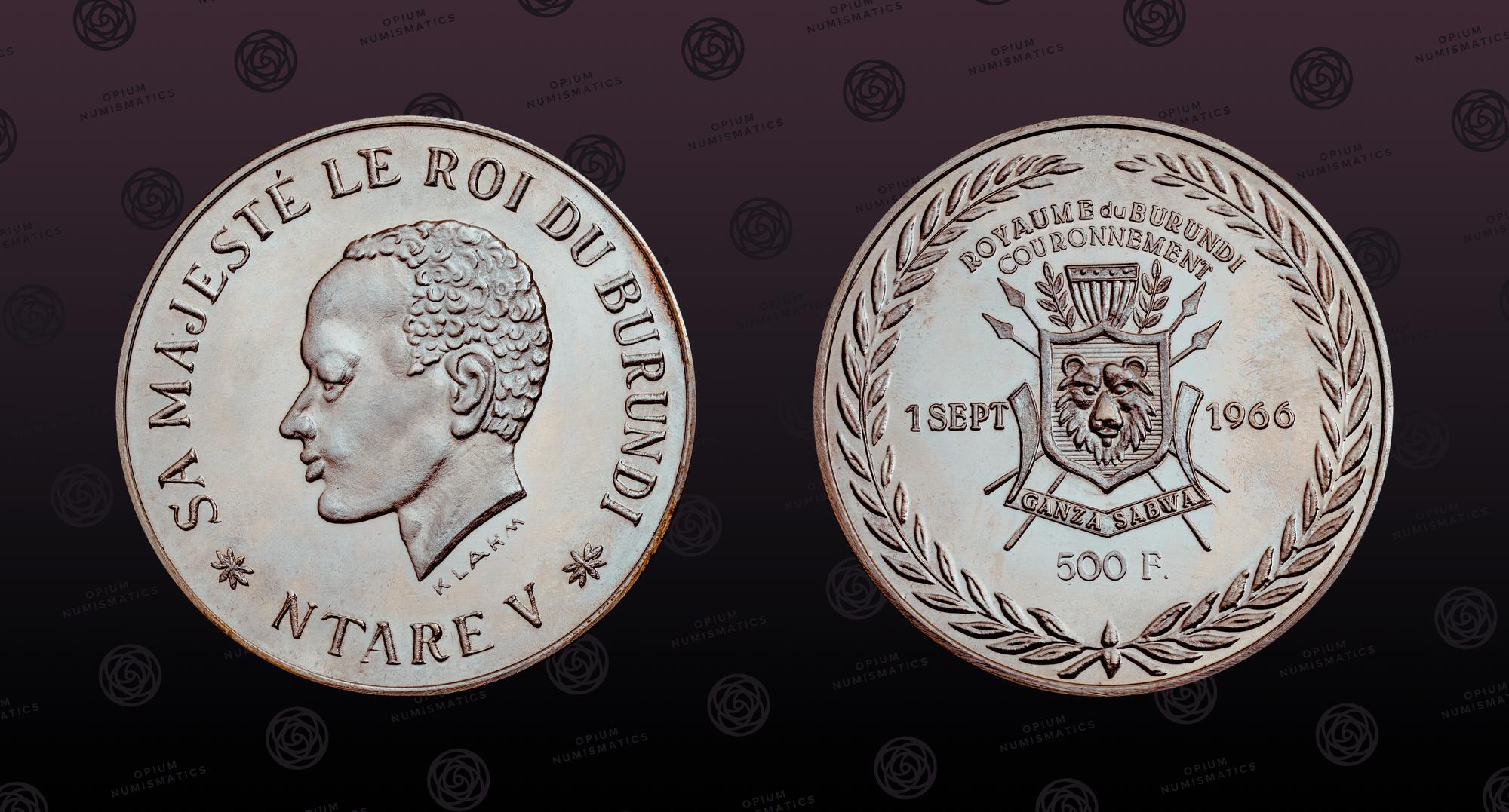 BURUNDI, X# M10, Billon, 500 Francs, 1966, Prooflike, King Ntare V ...