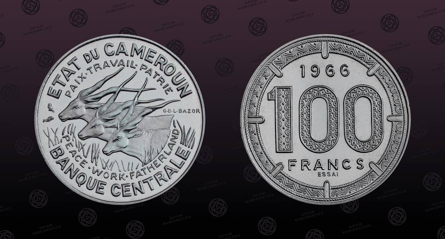 CAMEROON, KM E11, Nickel, 100 Francs, 1966, Specimen, Scarce Essai and ...