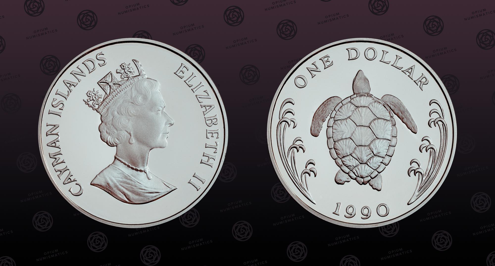 CAYMAN ISLANDS, KM# 103, Silver, 1 Dollar, 1990, Proof, Green Turtle ...