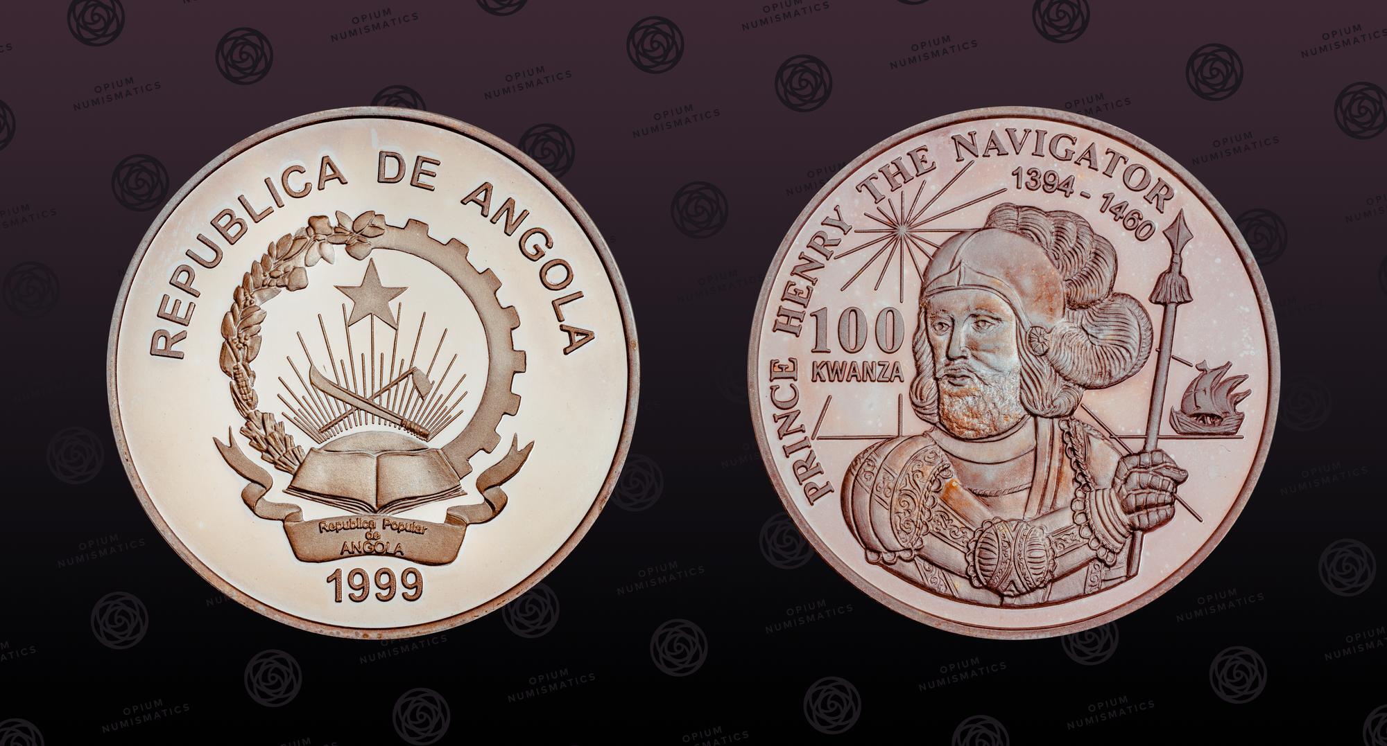 ANGOLA, KM# 102, Silver, 100 Kwanzas, 1999, Proof, Prince Henry The ...