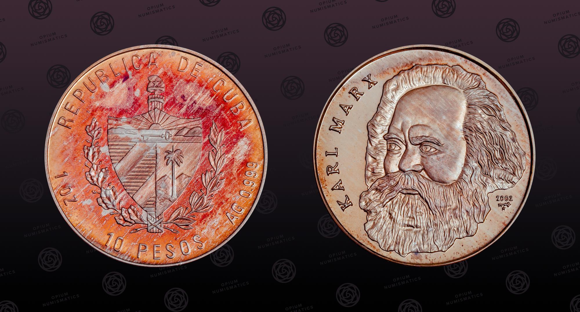 CUBA, KM# 785, Silver, 10 Pesos, 2002, Proof, Carl Marx. Attractive ...