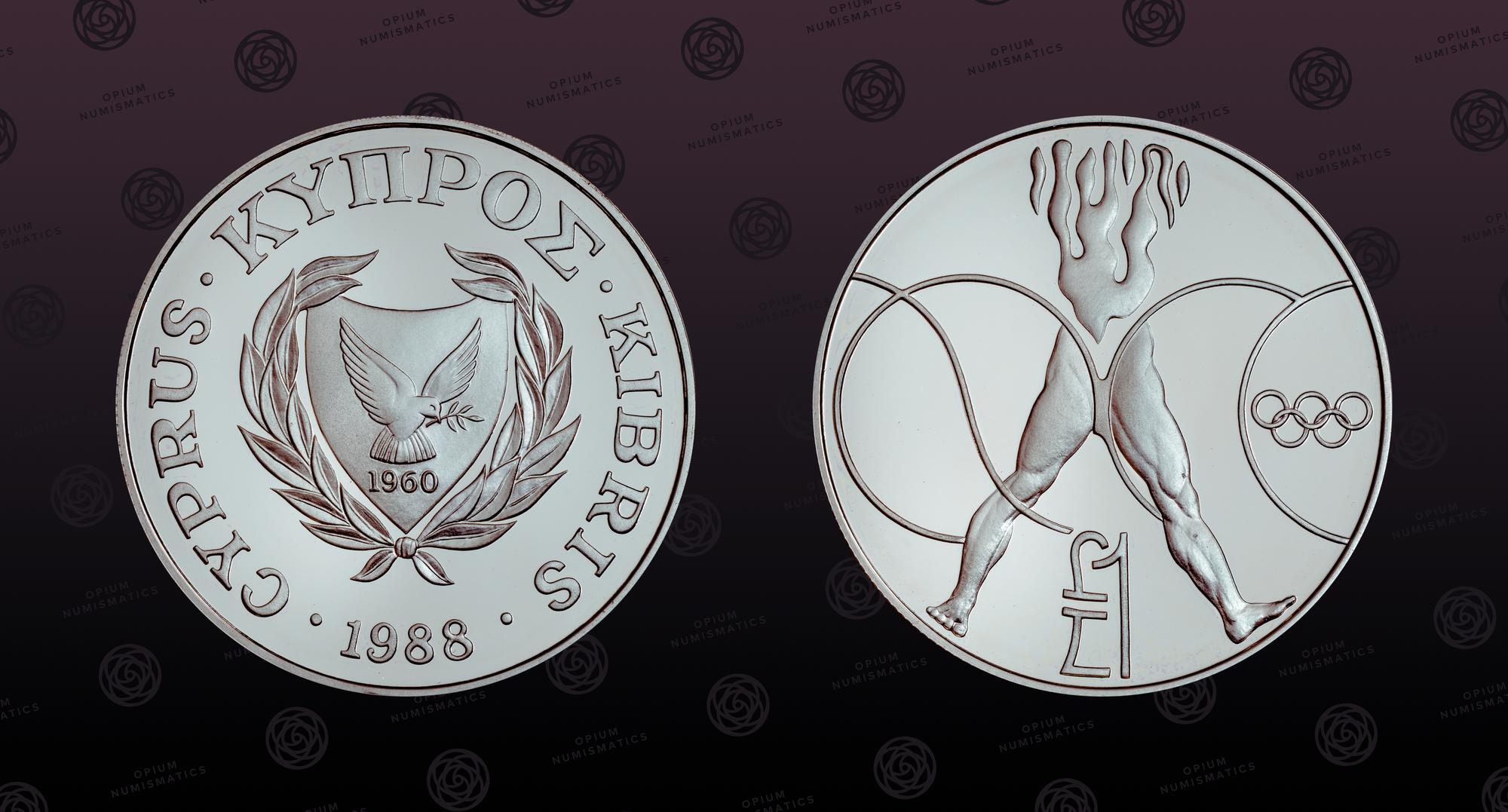 CYPRUS, KM# 61a, Silver, 1 Pound, 1988, Proof, Olympics - Symbols ...