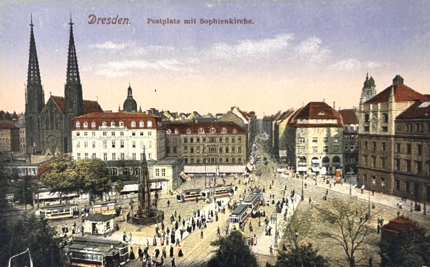 Deutschland Ansichtskarte Dresden um 1900 Postplatz mit Sophienkirche ...