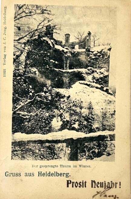 Deutschland Ansichtskarte Heidelberg 1899 der gesprengte Turm im Winter ...