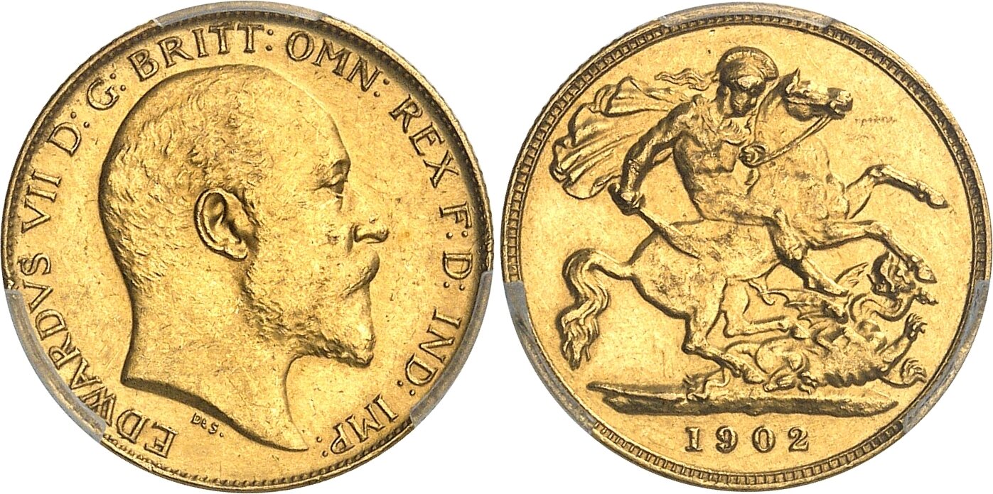 Angleterre Épreuve sur flan bruni mat du 1/2 souverain en or 1902 ...