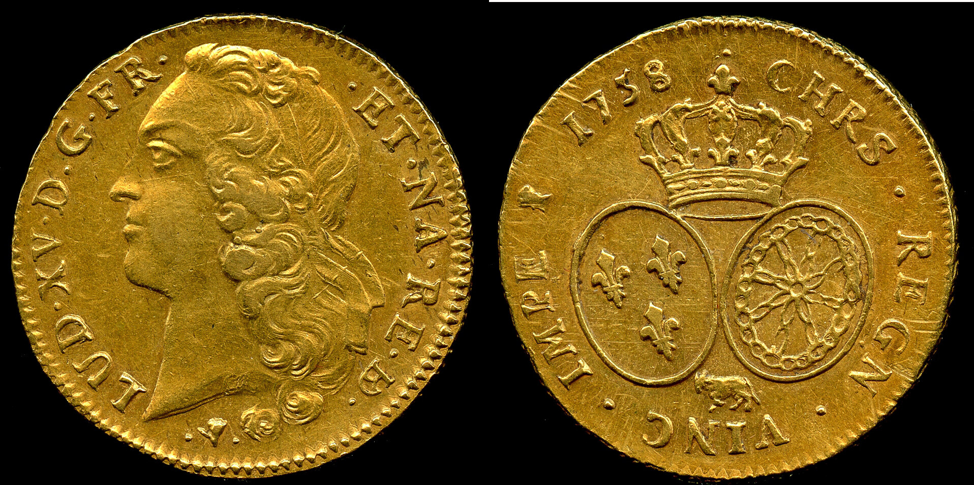 FRANCE Double Louis d'or au bandeau 1758 Pau Louis XV (1715-1774 ...