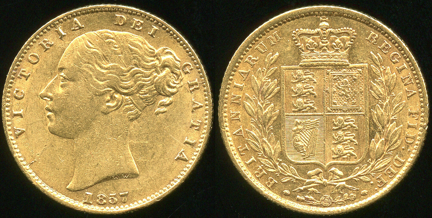 UNITED KINGDOM 1857 LONDON VICTORIA (1837-1901) SHIELD SOVEREIGN | MA-Shops