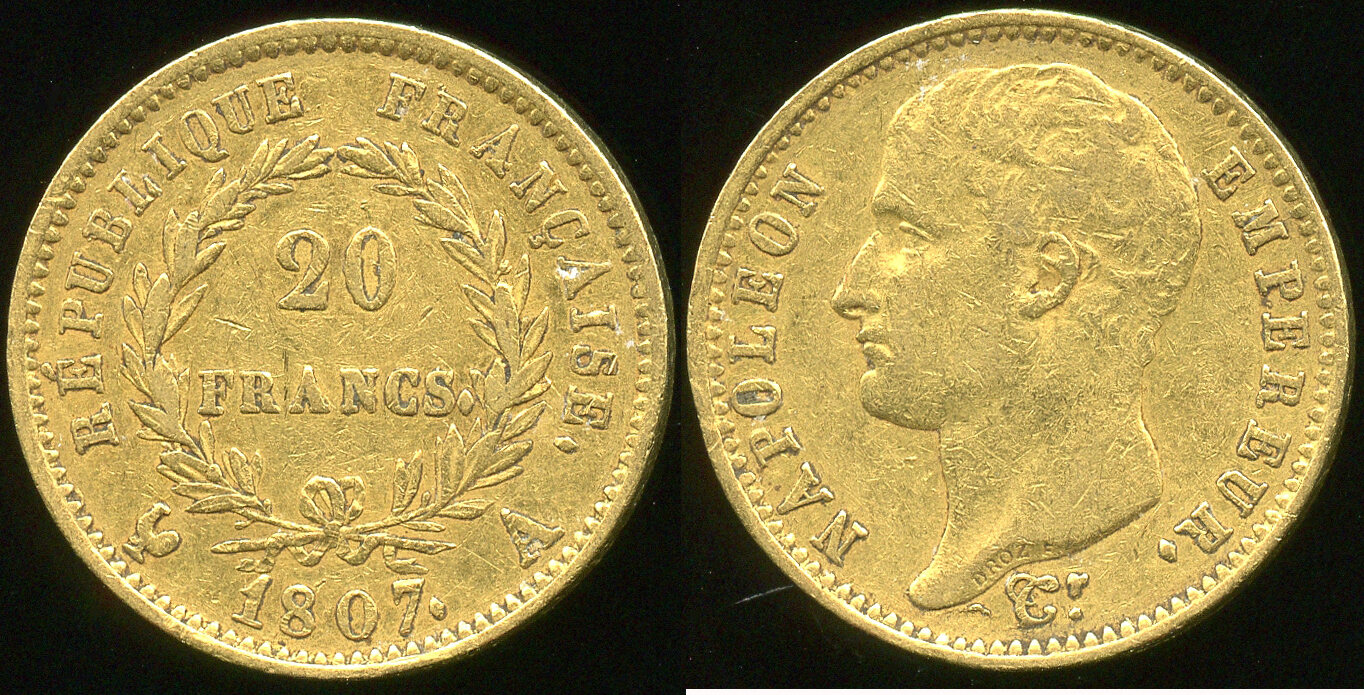 FRANCE 20 FRANCS 1807 PARIS NAPOLEON Ier (1804-1814) | MA-Shops