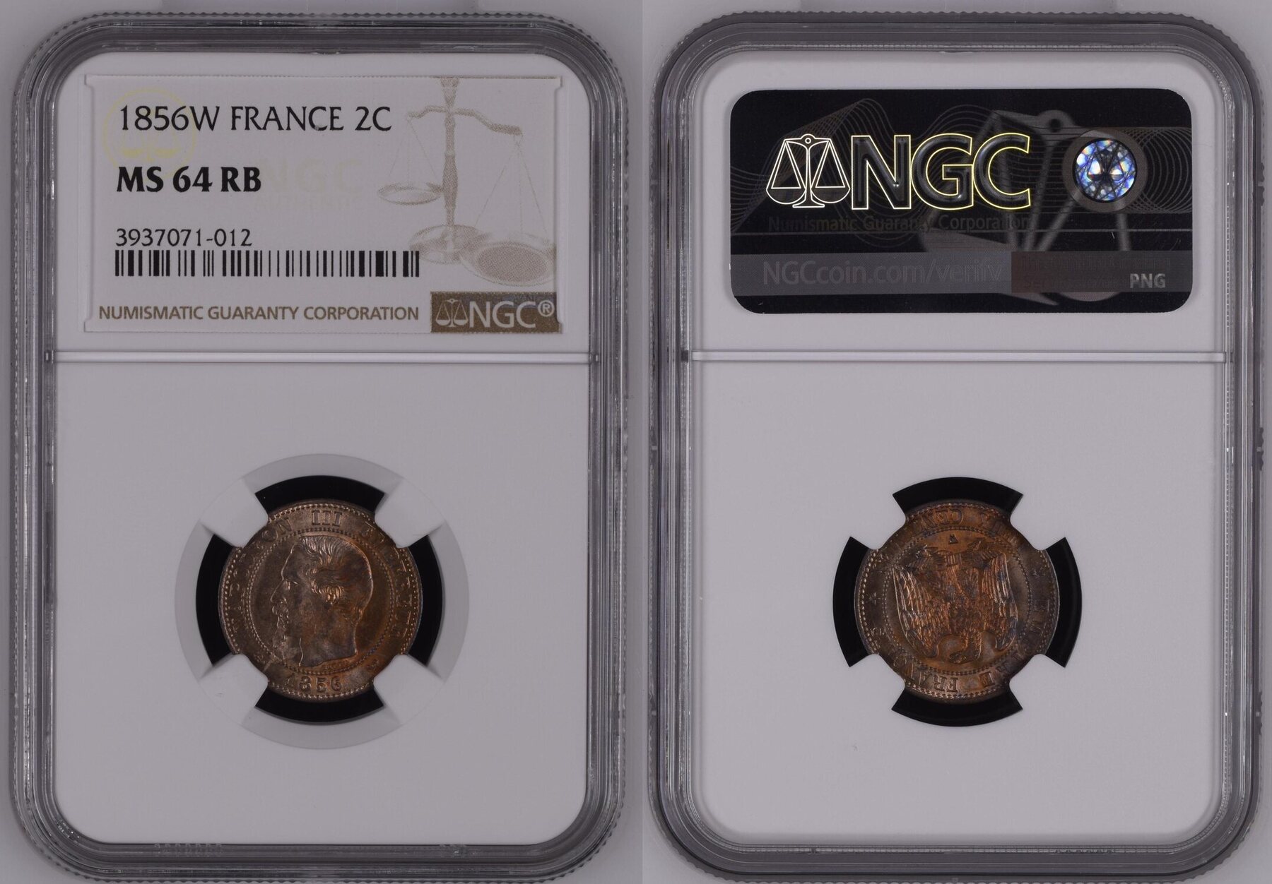 FRANCE 2C 1856 W Napoleon III (1852-1870) NGC MS 64 RB Top Population ...