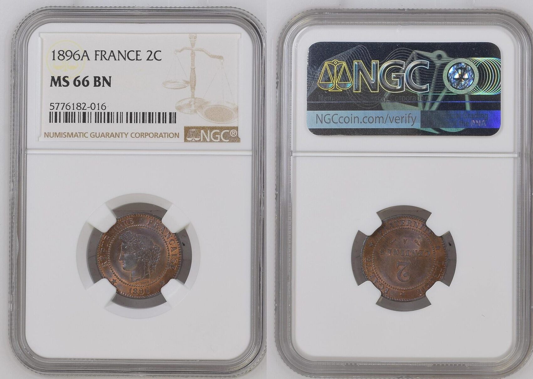 FRANCE 2C 1896 A Third Republic (1871-1940) NGC MS 66 BN Top Population ...