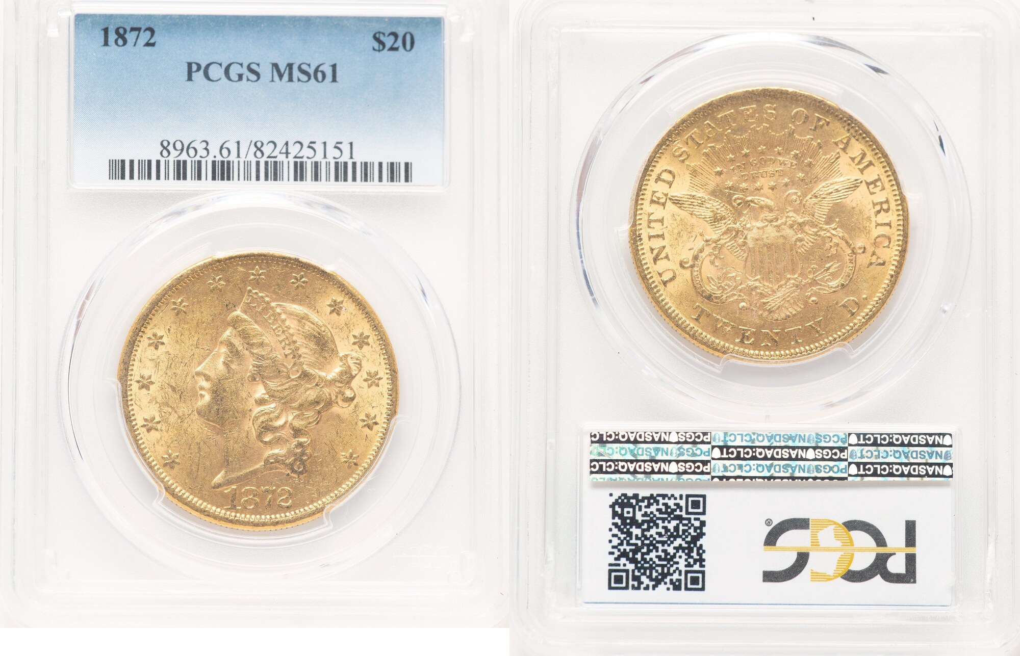 US 1872 Liberty Head $20 PCGS MS61 | MA-Shops