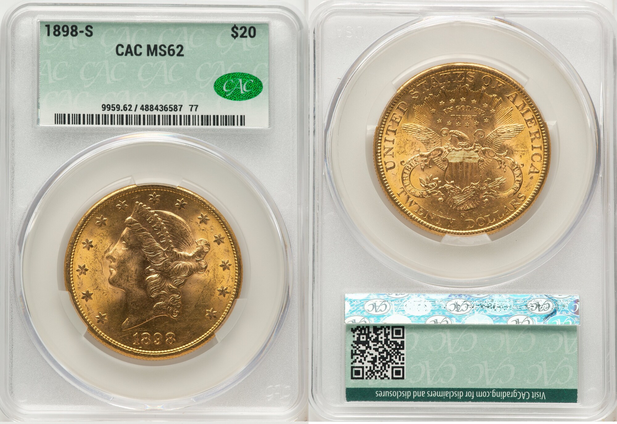 US 1898-S Liberty Head $20 CACG MS62 | MA-Shops
