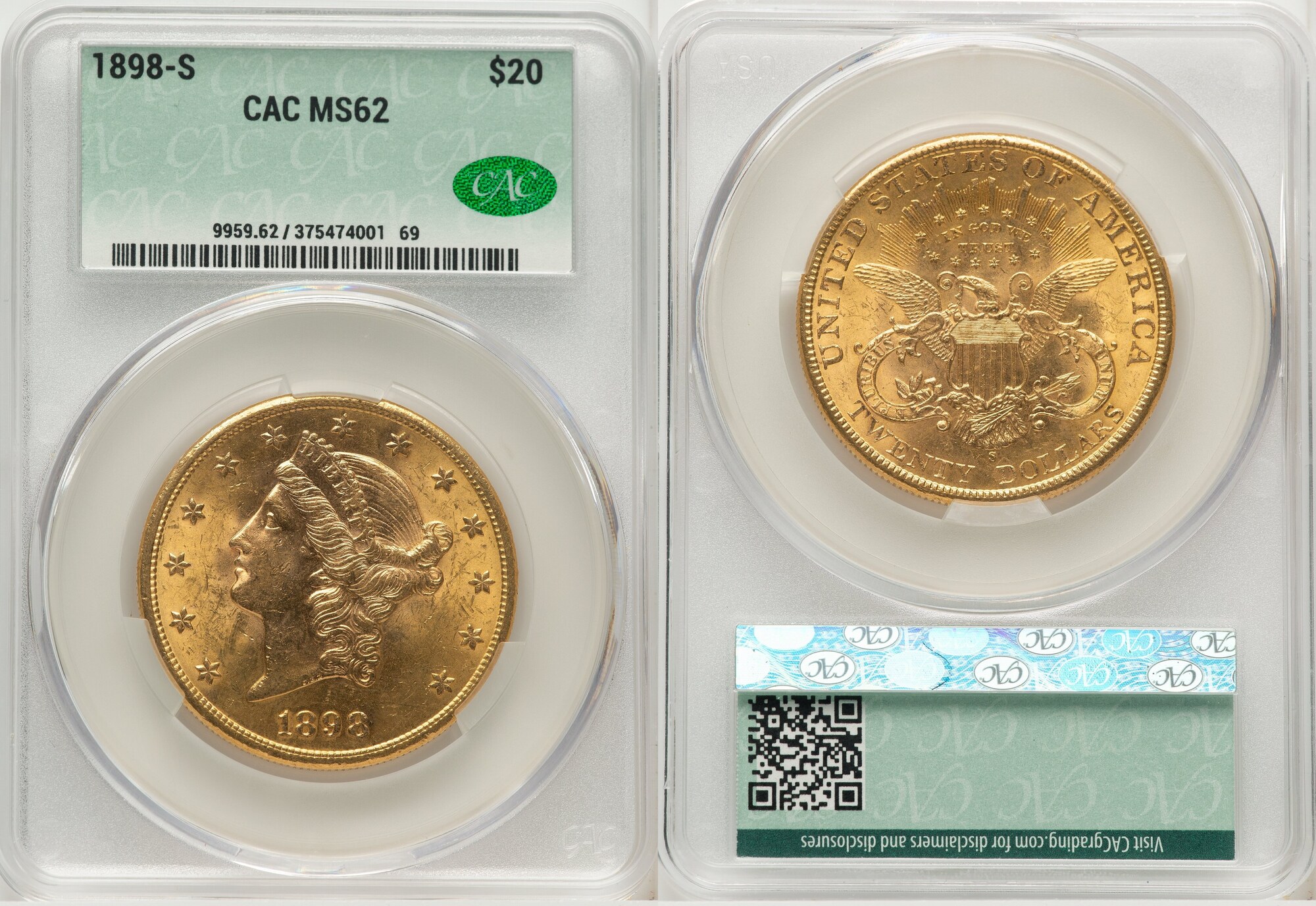US 1898-S Liberty Head $20 CACG MS62 | MA-Shops