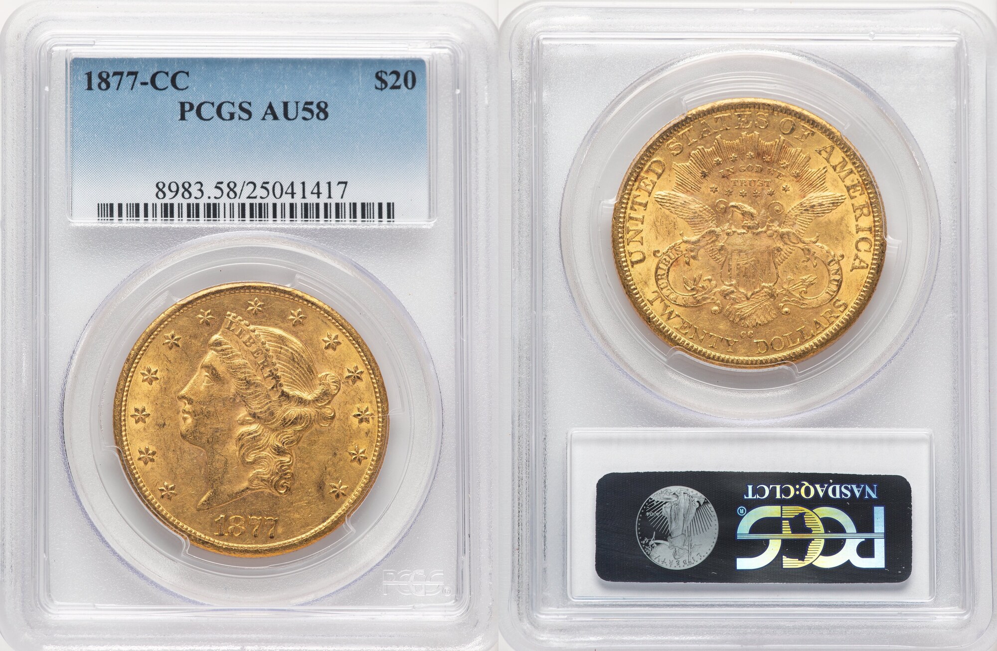 US 1877-CC Liberty Head $20 PCGS AU58 | MA-Shops