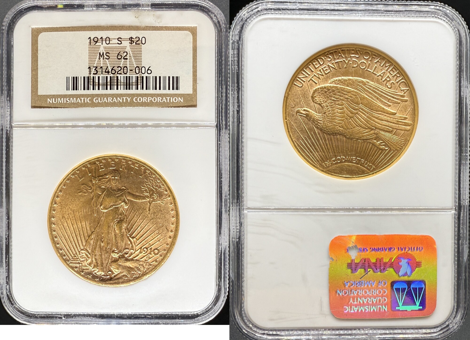 US $20 St Gaudens 1910-S St. Gaudens $20 NGC MS62 | MA-Shops