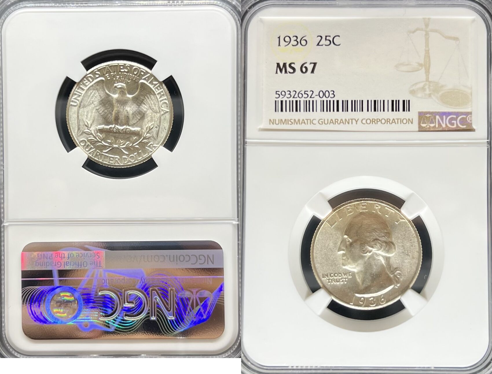 US 1936 Washington Quarter NGC MS67 | MA-Shops