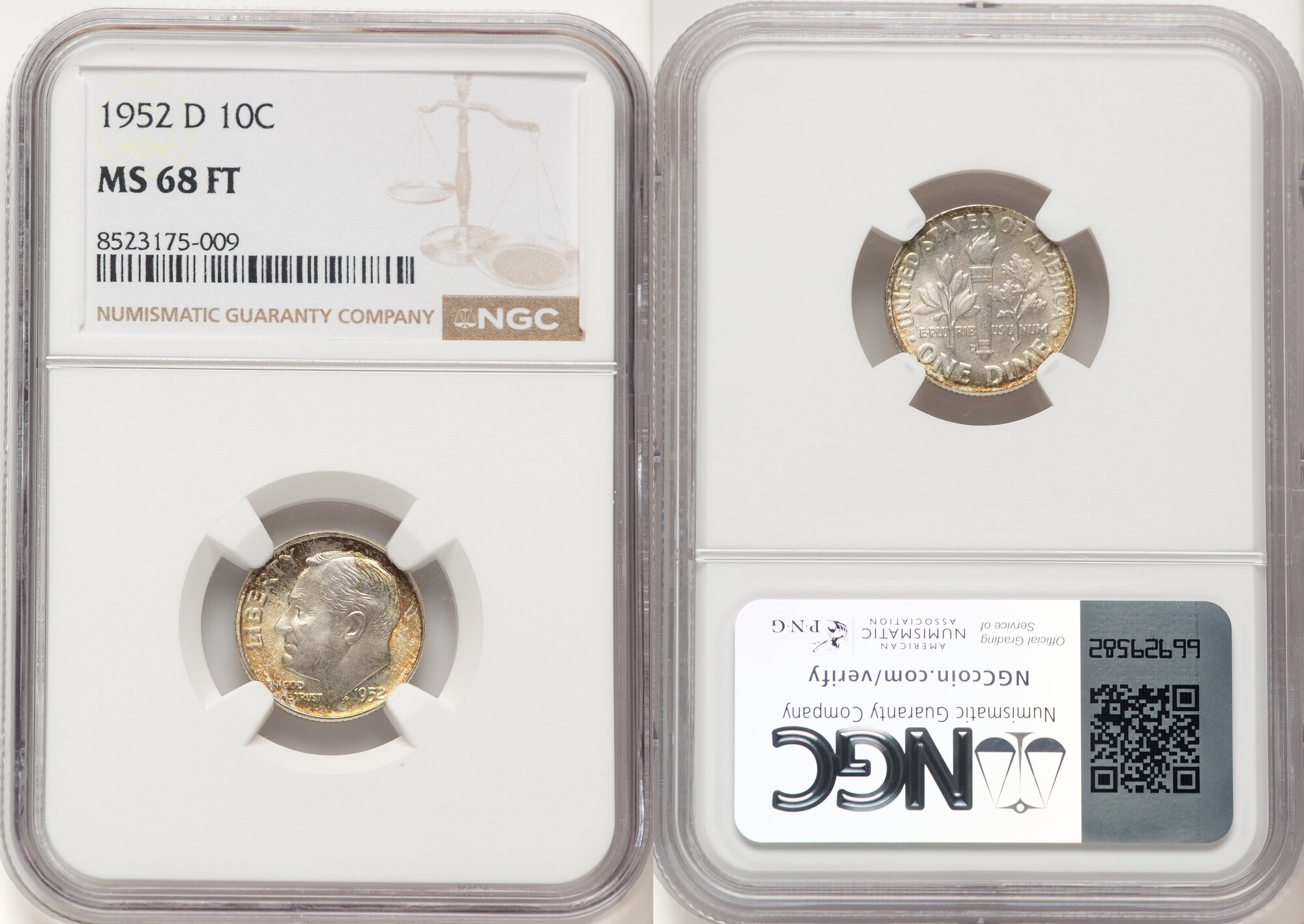 US 10C 1952-D Roosevelt Dime NGC MS68 | MA-Shops
