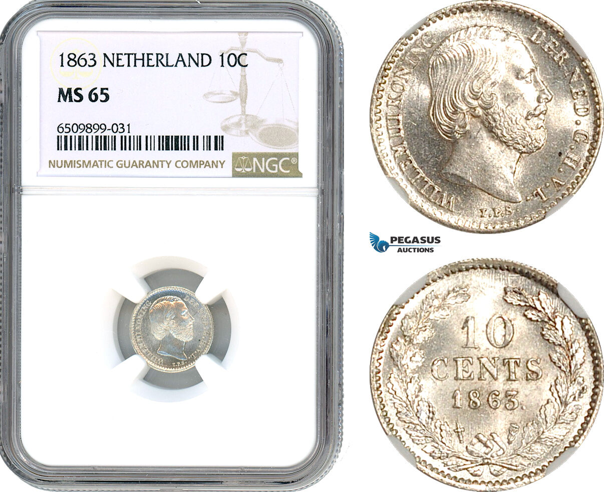 Netherlands 10 Cents 1863 NGC MS65 | MA-Shops