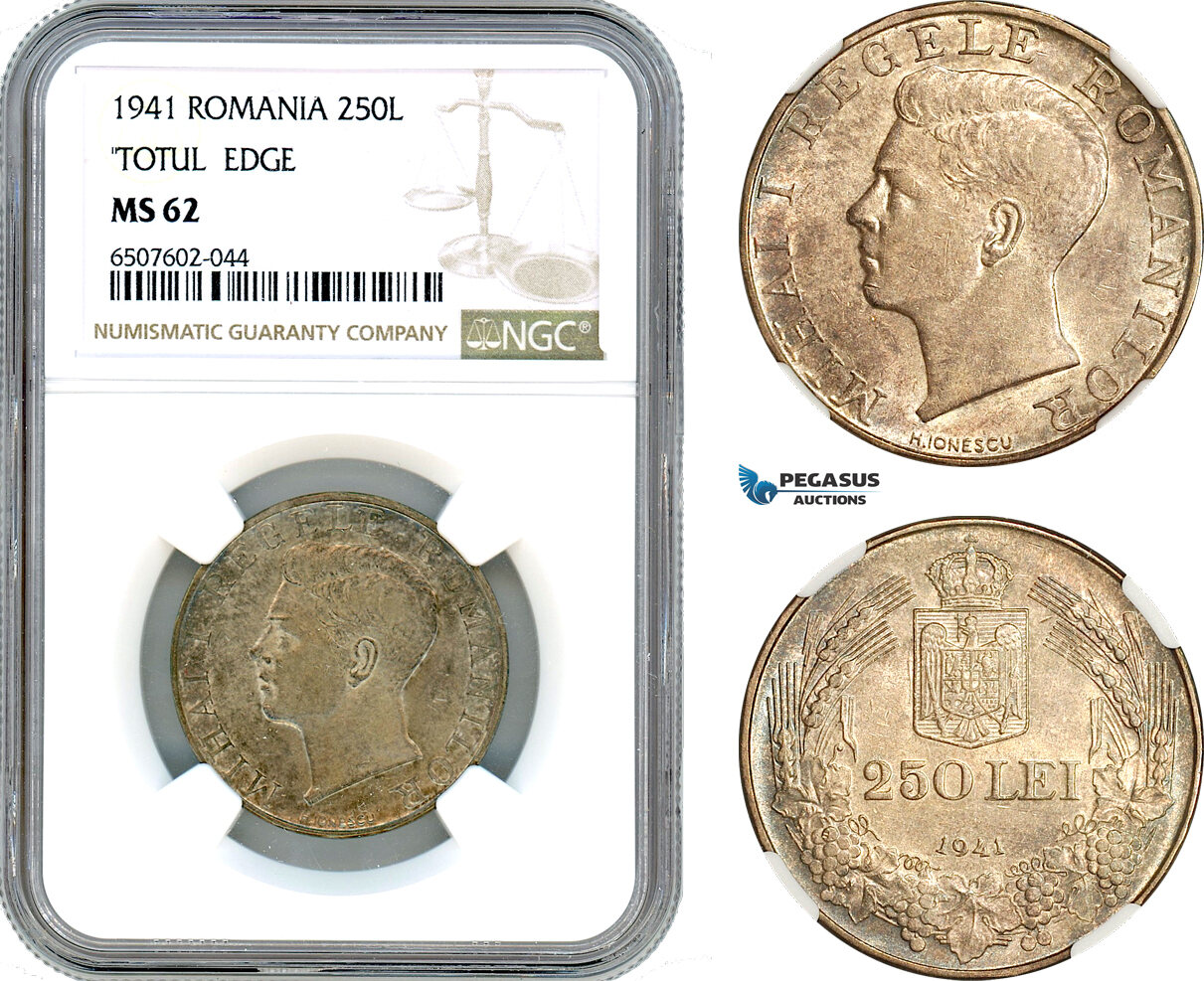 Romania 250 Lei, Totul Edge 1941 NGC MS62 | MA-Shops
