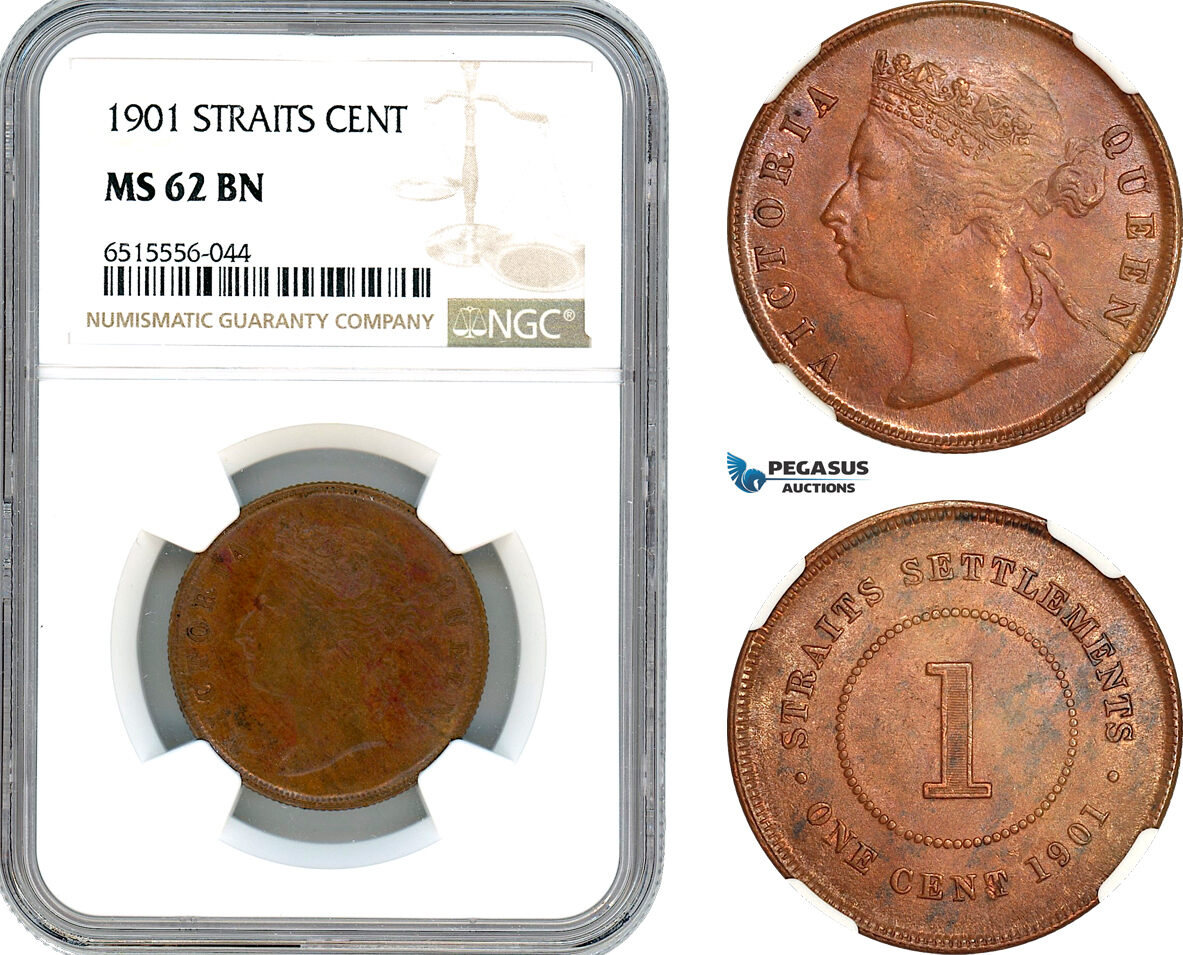 Straits Settlements 1 Cent 1901 NGC MS62BN | MA-Shops