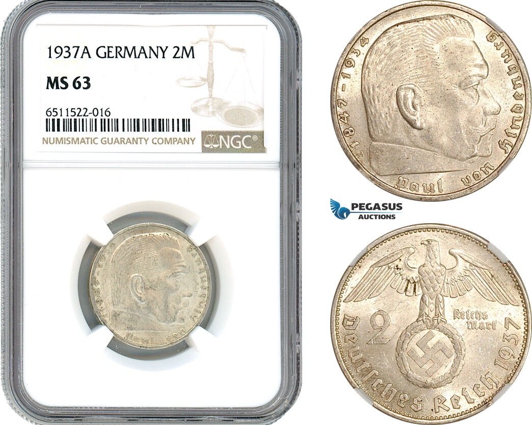 Germany, Third Reich 2 Reichsmark 1937 NGC MS63 | MA-Shops