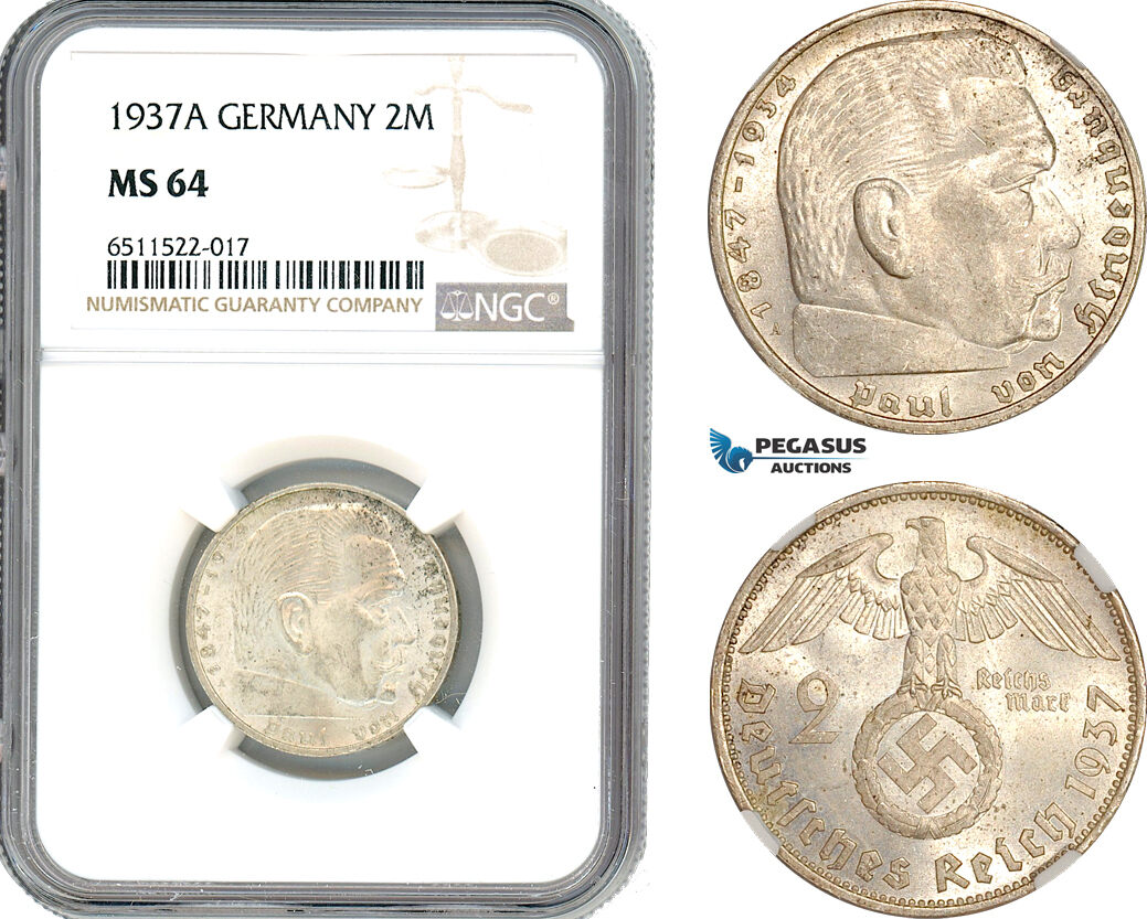 Germany, Third Reich 2 Reichsmark 1937 NGC MS64 | MA-Shops
