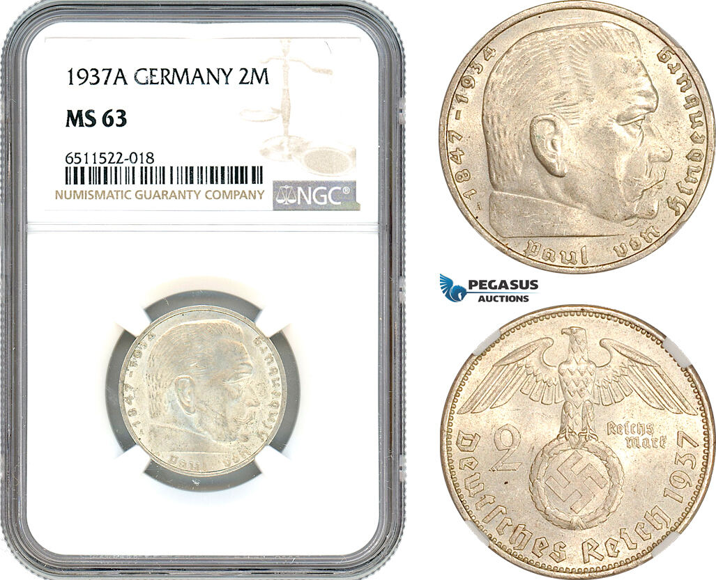 Germany, Third Reich 2 Reichsmark 1937 NGC MS63 | MA-Shops