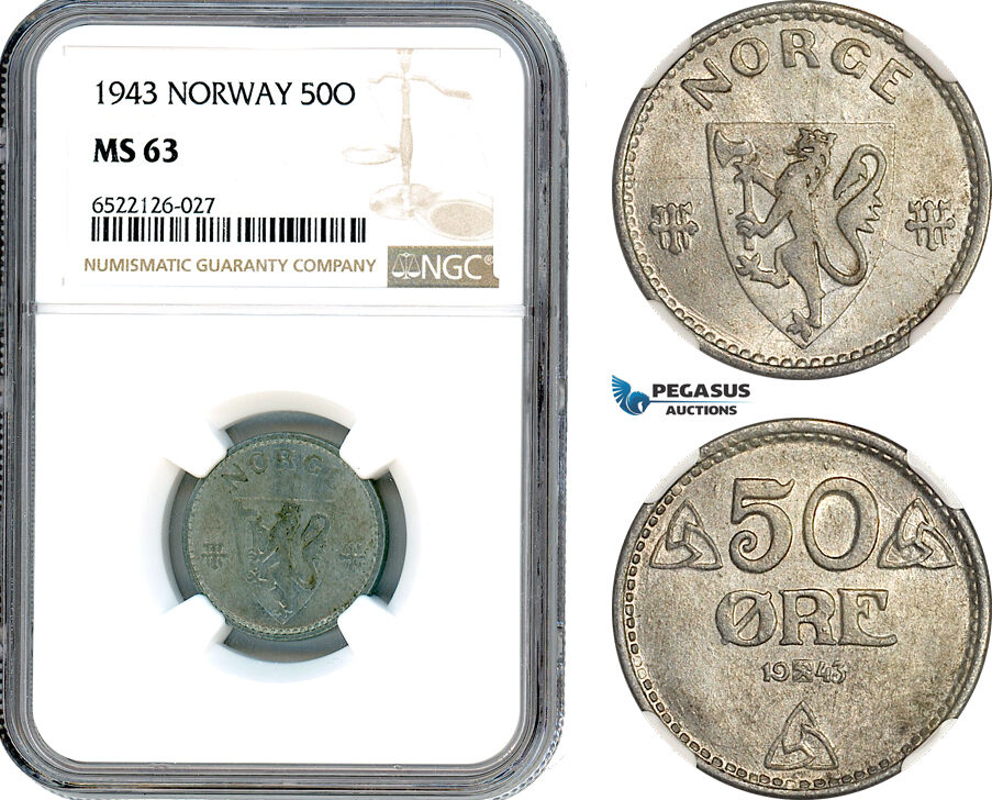 Norway 50 Ore 1943 NGC MS63 | MA-Shops