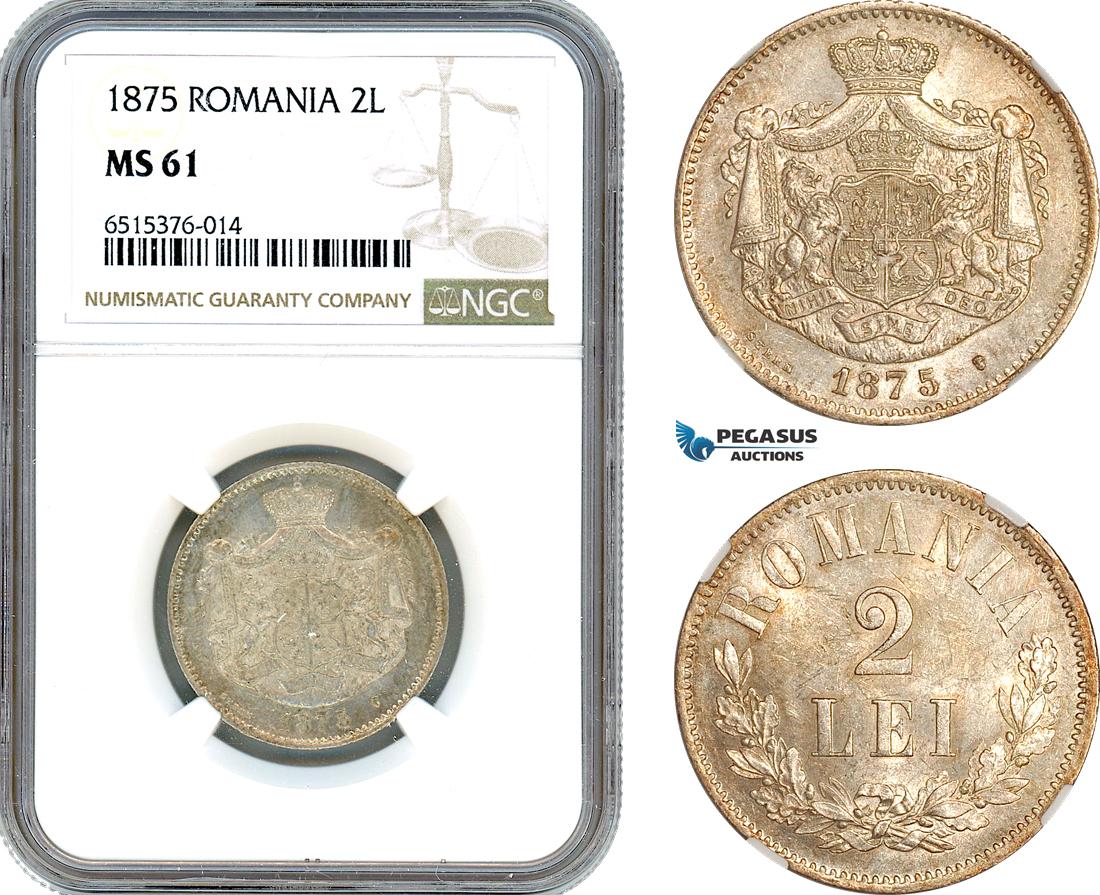 Romania 2 Lei 1875 NGC MS61 | MA-Shops