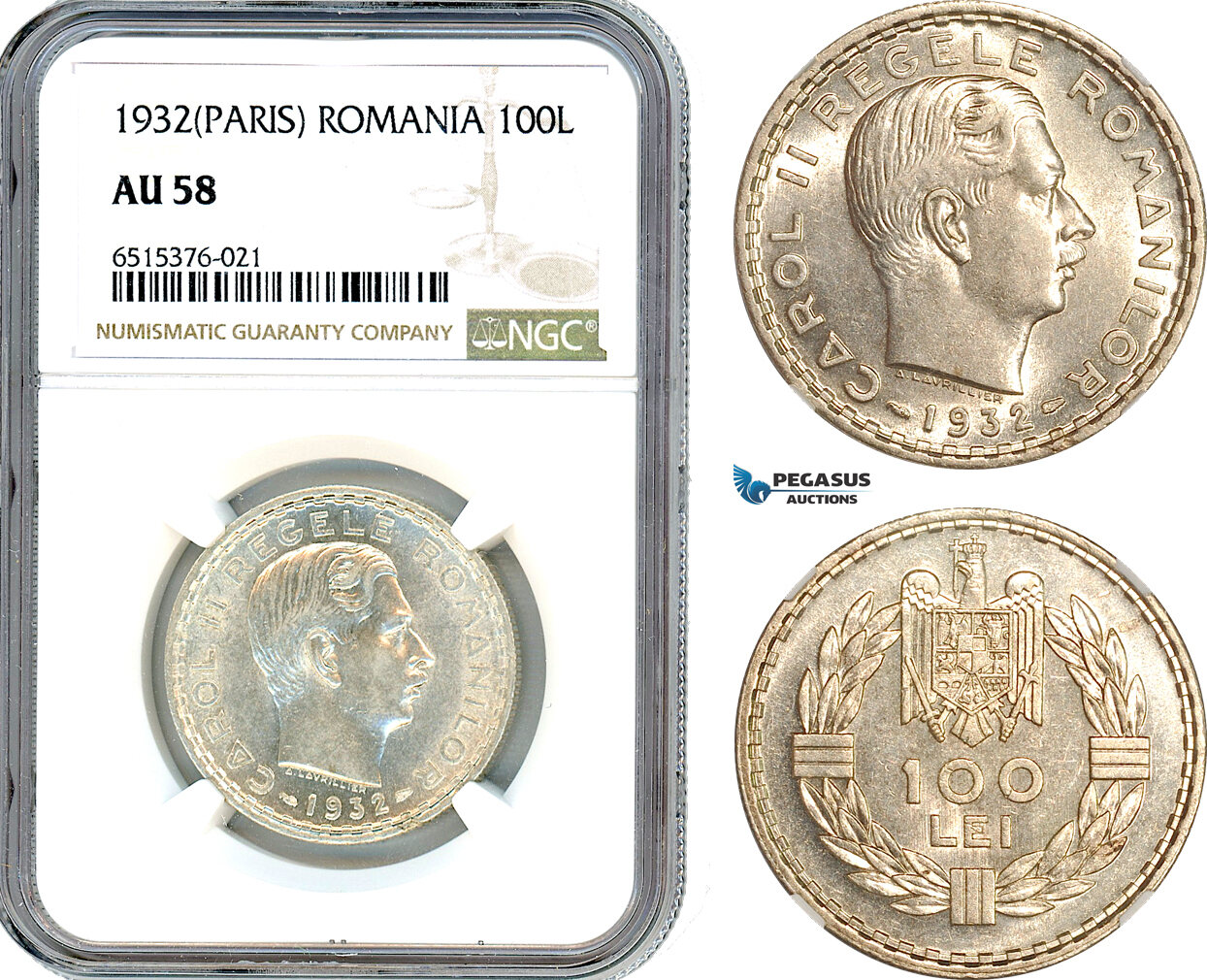 Romania 100 Lei, Paris Mint 1932 NGC AU58 | MA-Shops