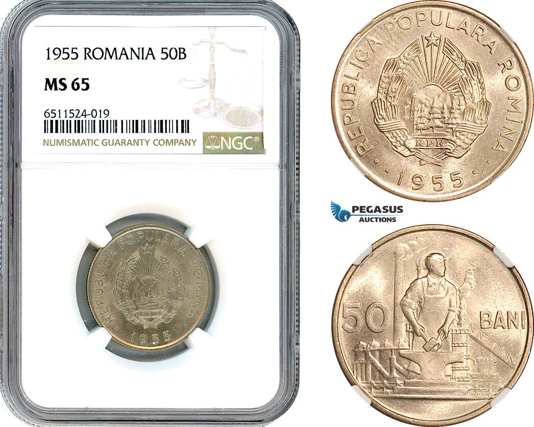 Romania 50 Bani 1955 NGC MS65 | MA-Shops