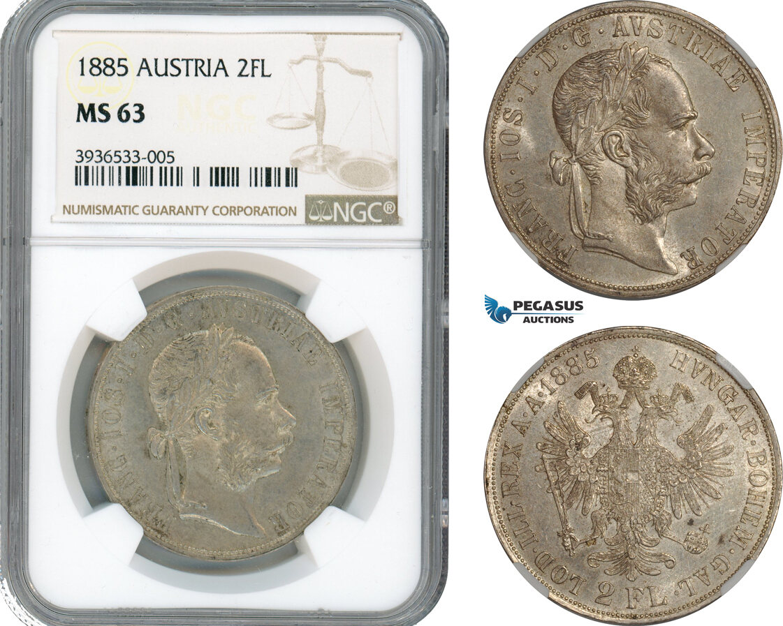 Austria 2 Florin (Gulden) 1885 Franz Joseph NGC MS63 | MA-Shops