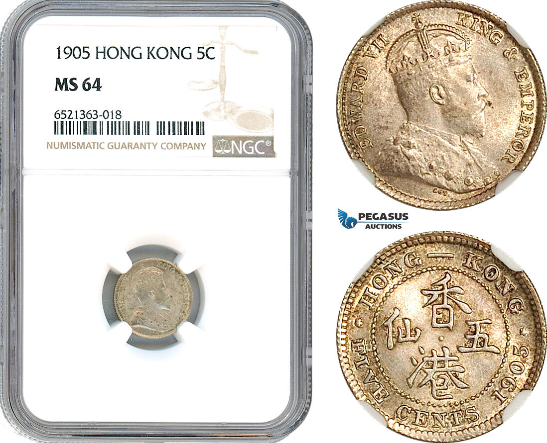 Hong Kong 5 Cents 1905 NGC MS64 | MA-Shops
