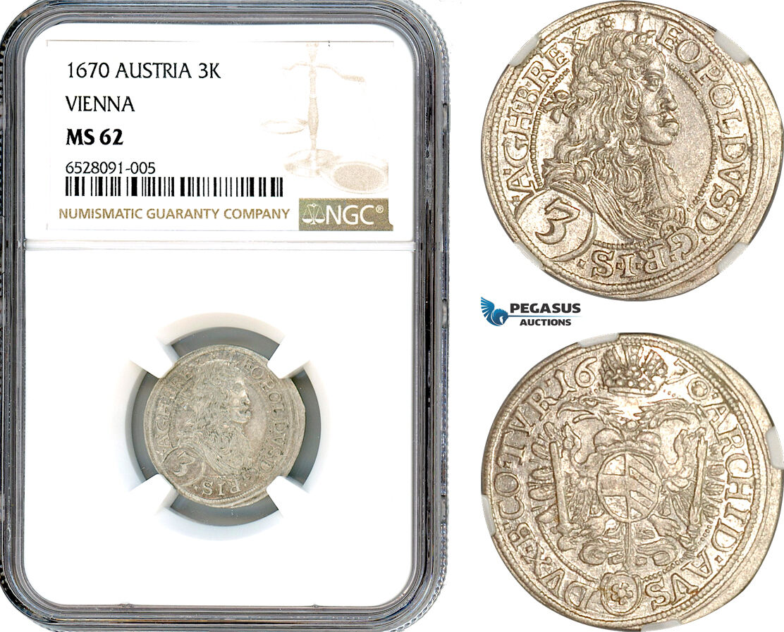 Austria 3 Kreuzer 1670 NGC MS62 | MA-Shops