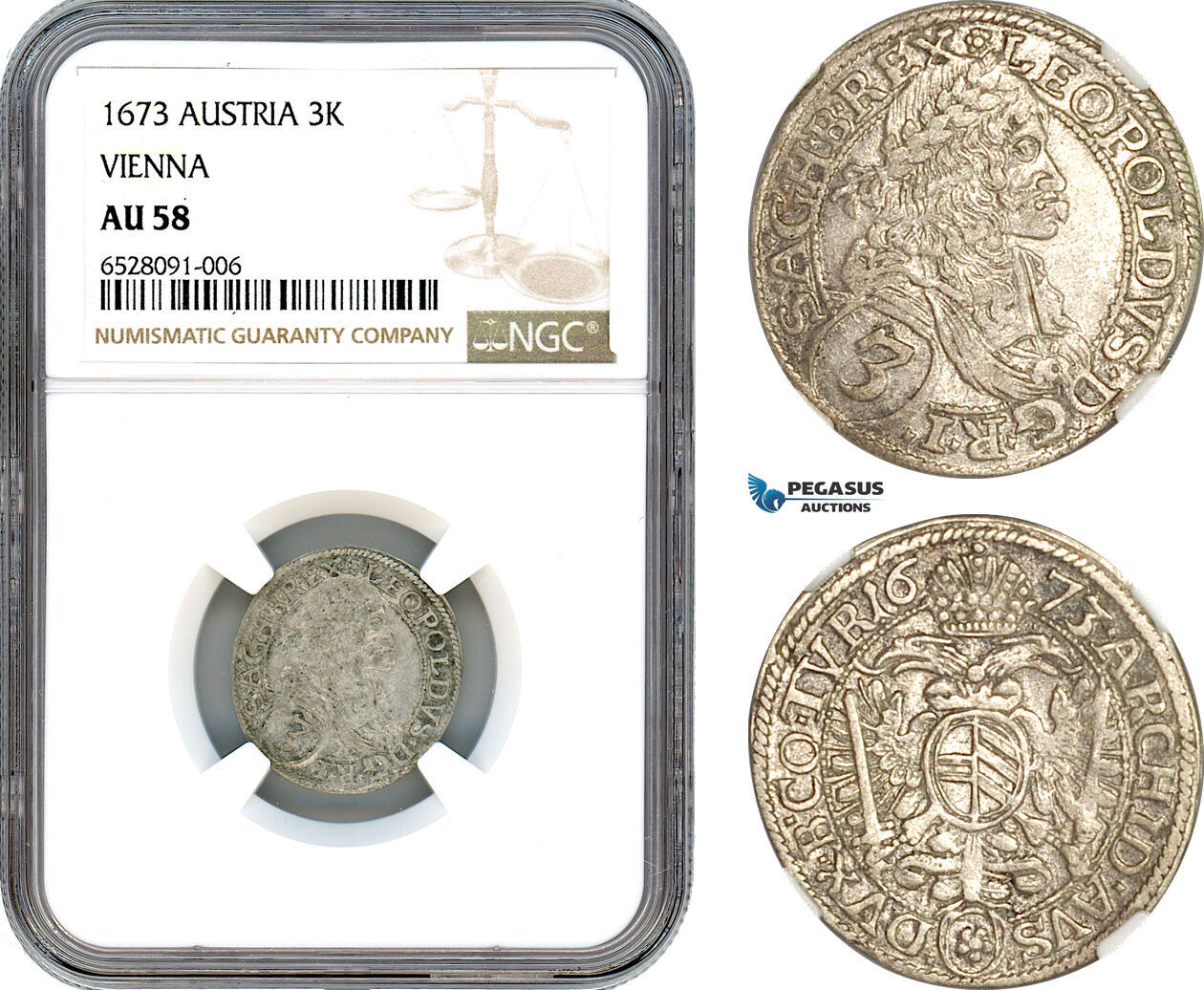 Austria 3 Kreuzer 1673 NGC AU58 | MA-Shops