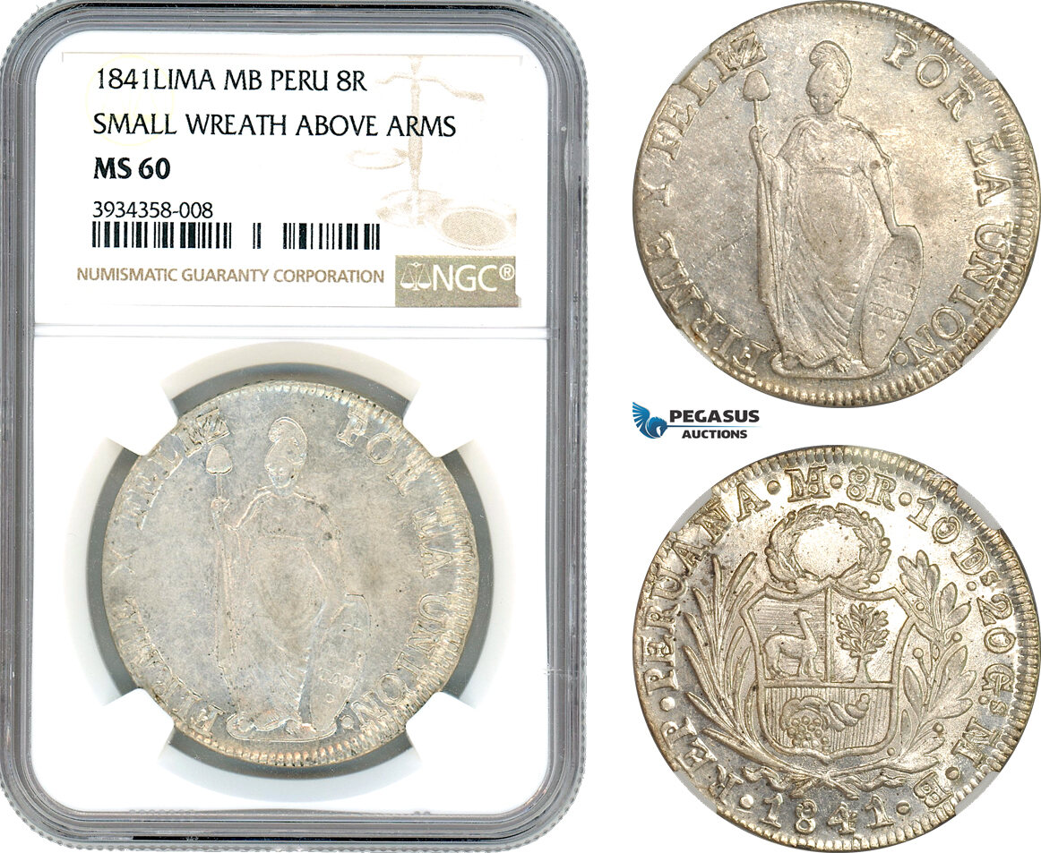 Peru 8 Reales 1841 NGC MS60 | MA-Shops
