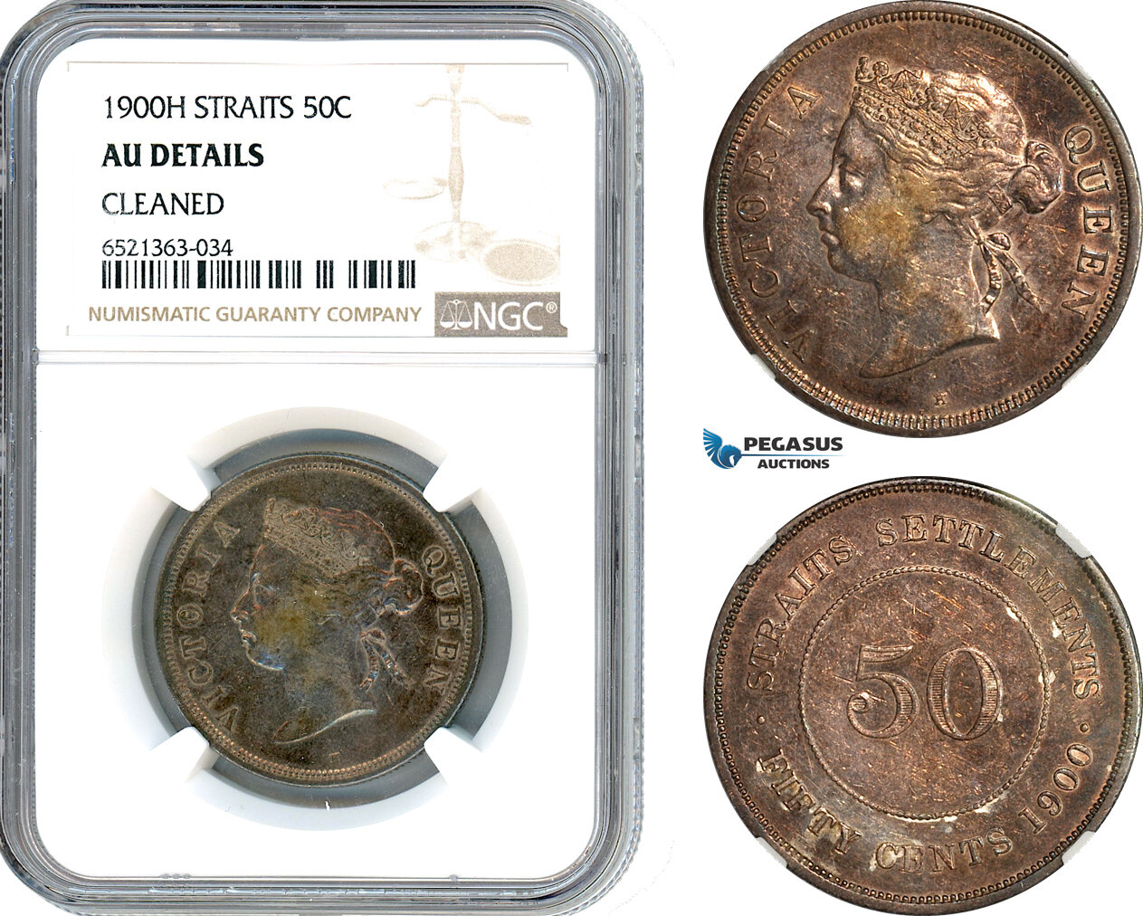 Straits Settlements 50 Cents 1900 NGC AU Details | MA-Shops
