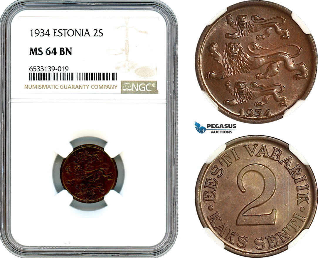 Estonia 2 Senti 1934 NGC MS64BN | MA-Shops